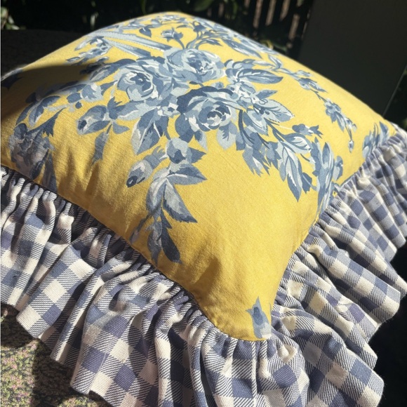 Accents | Cottagecore Yellow And Blue Floral Ruffle Throw Pillow | Poshmark
